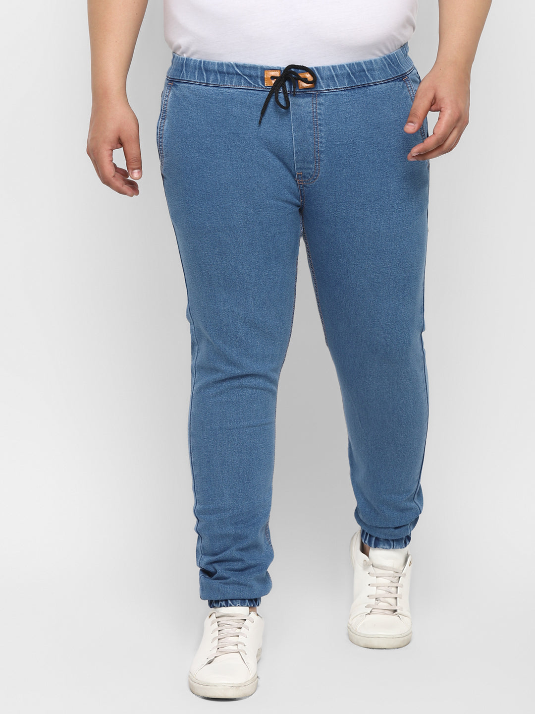 Plus Men's Light Blue Regular Fit Washed Jogger Jeans Stretchable ...