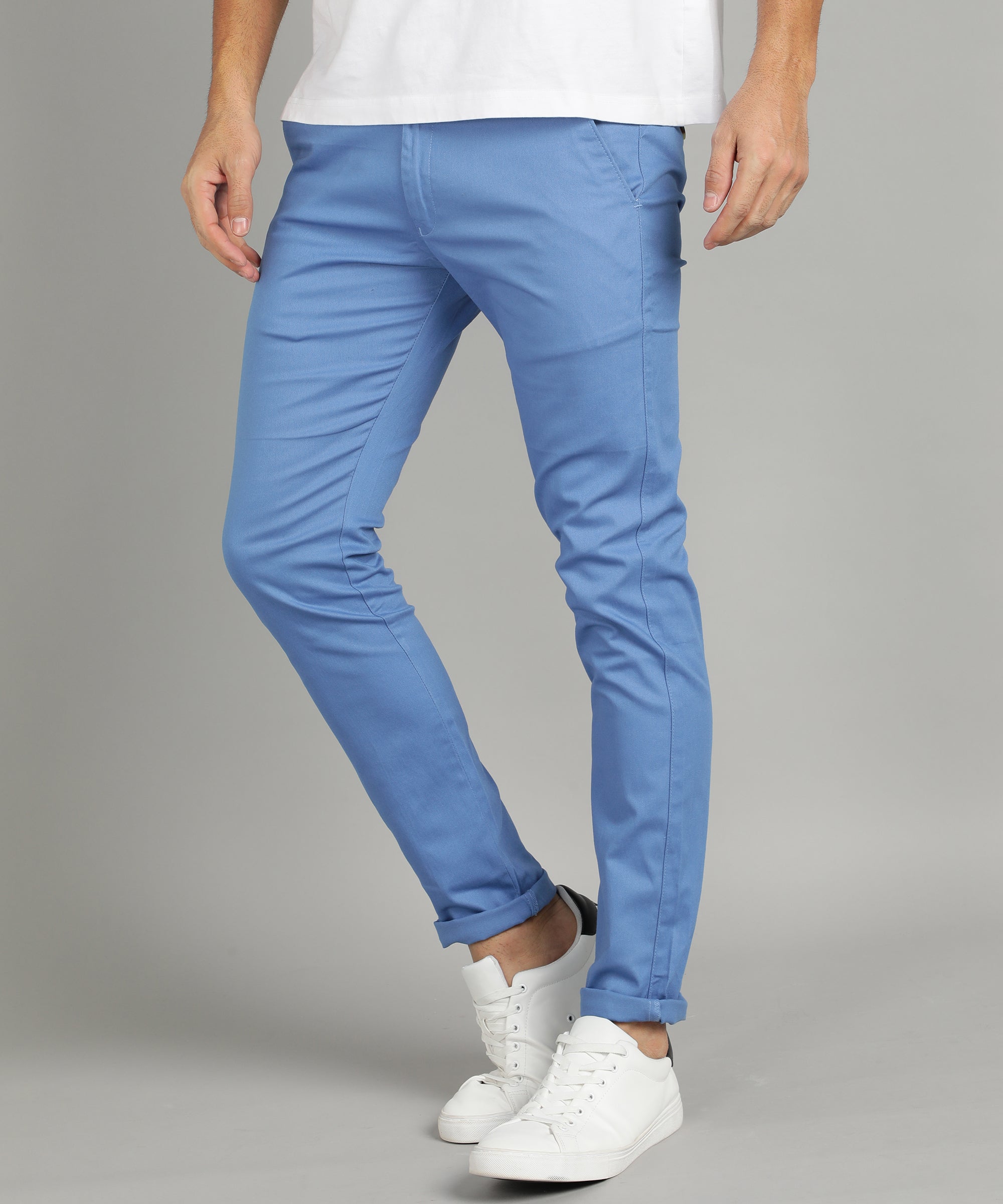 Men's Sky Blue Cotton Slim Fit Casual Chinos Trousers Stretch – Urbano ...