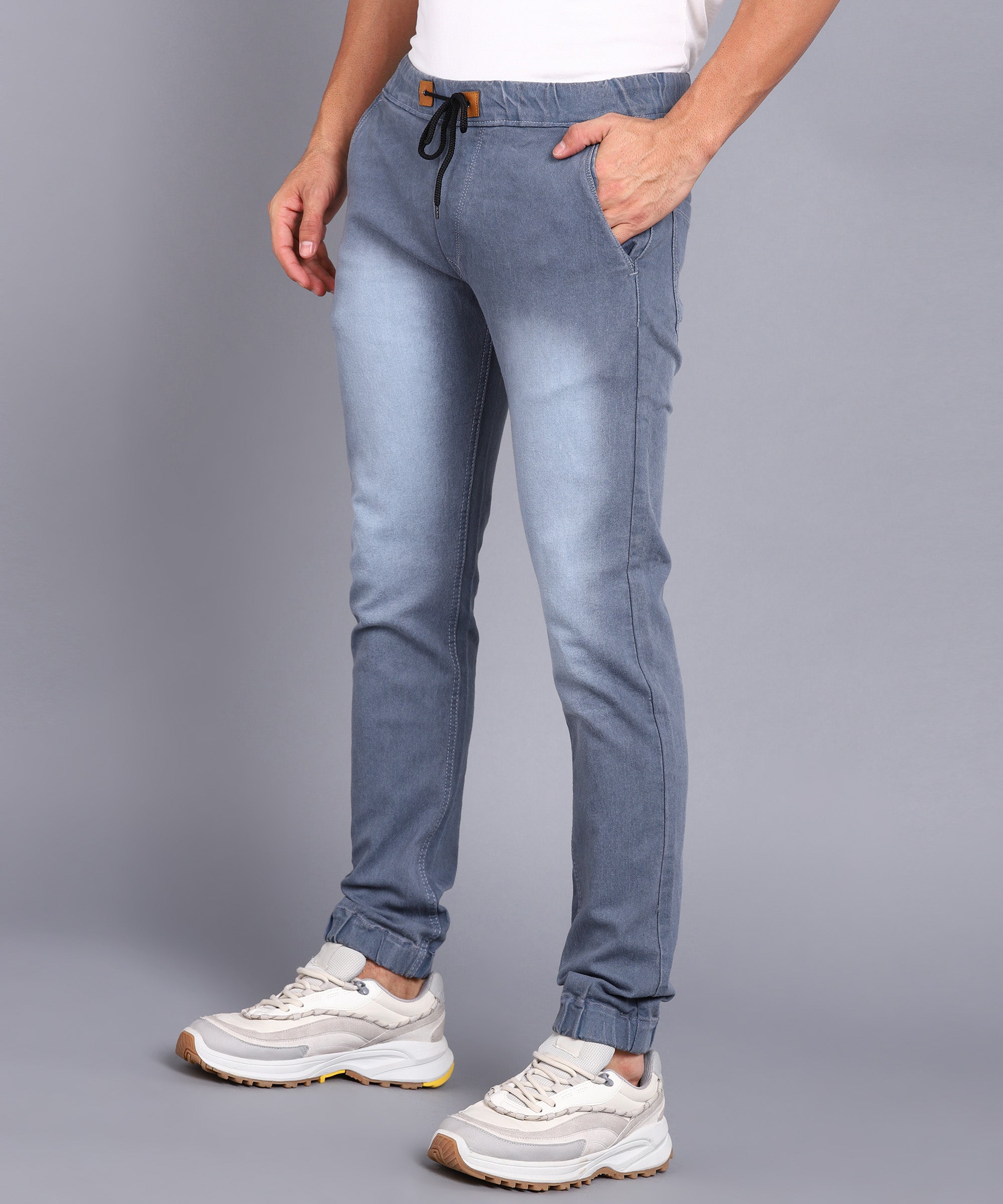Men's Light Grey Slim Fit Stretch Jogger Jeans – Urbano Fashion