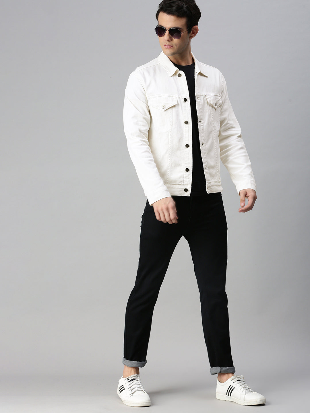 Men's White Regular Fit Washed Full Sleeve Denim Jacket – Urbano Fashion