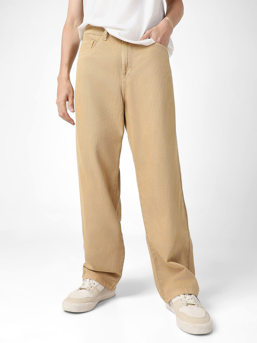 Men's Beige Loose Baggy Fit Washed Jeans Non-Stretchable – Urbano Fashion