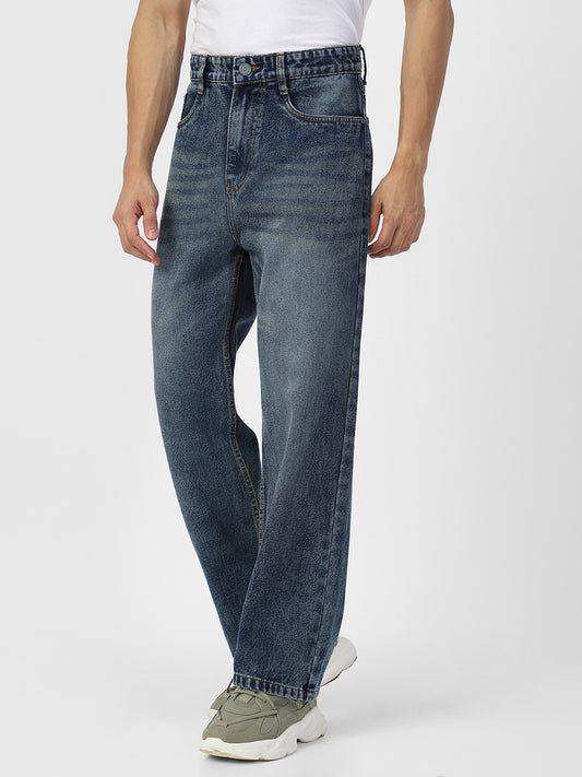 Men's Blue Loose Baggy Fit Washed Jeans Non-Stretchable – Urbano Fashion