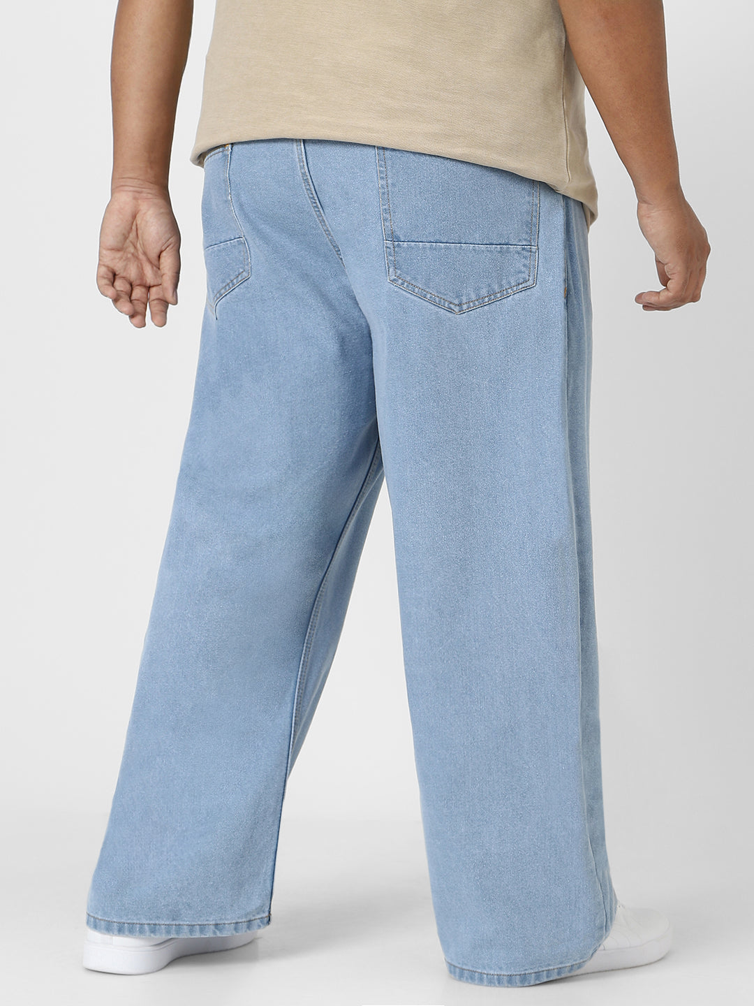 Plus Men's Ice Blue Loose Baggy Fit Washed Jeans Non-Stretchable ...