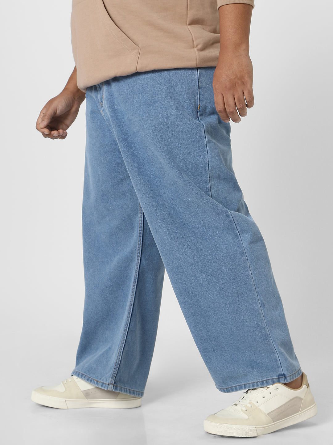 Plus Men's Light Blue Loose Baggy Fit Washed Jeans Non-Stretchable ...