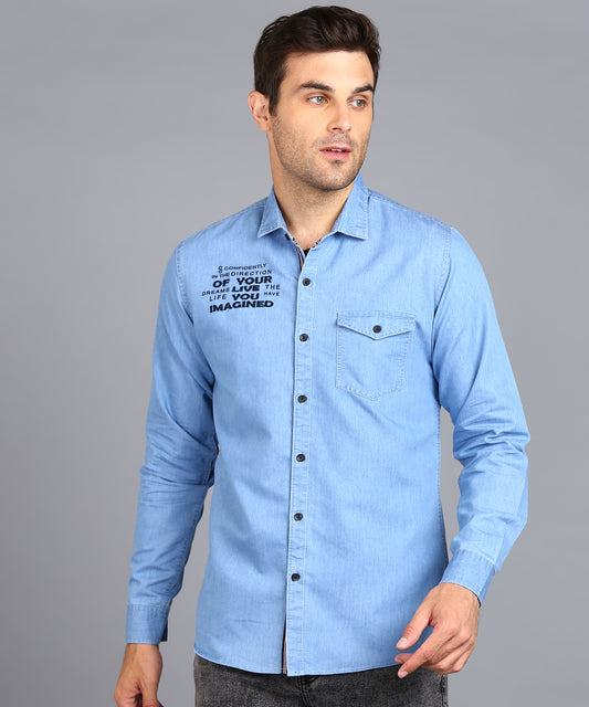 Men's Ice Blue Denim Full Sleeve Slim Fit Washed Casual Shirt – Urbano ...